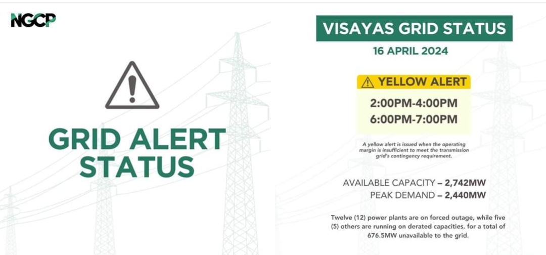 NGCP places Visayas grid on yellow alert today
